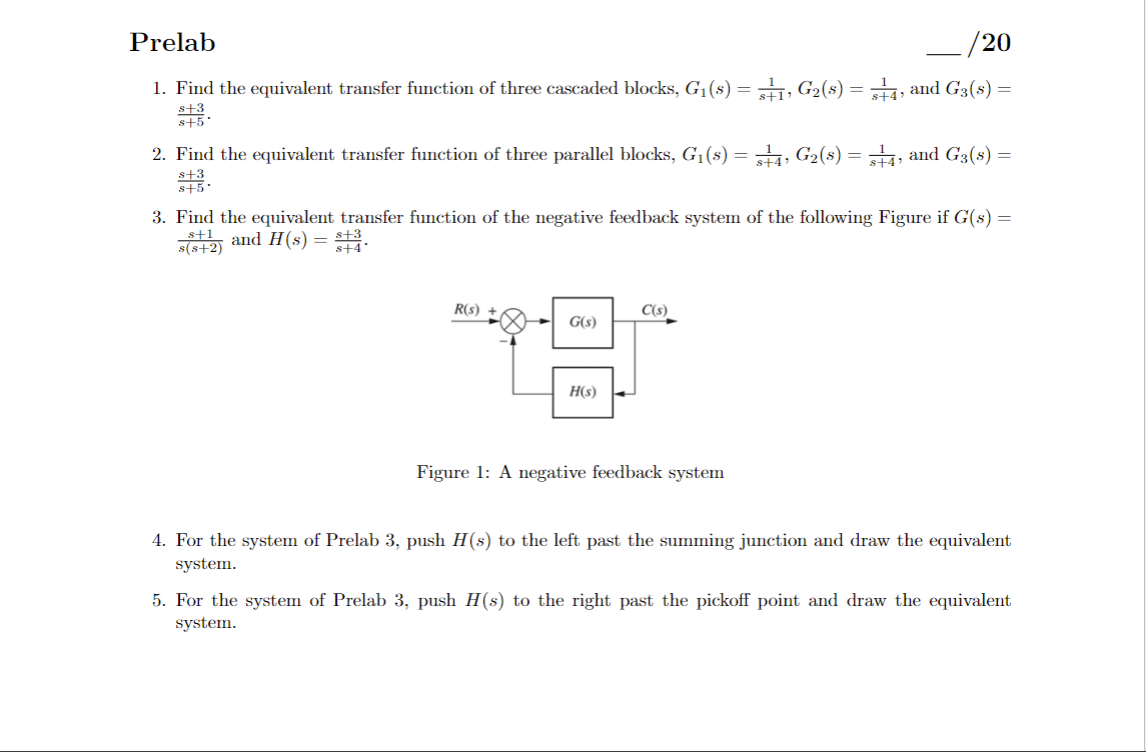 Solved 1. Find the equivalent transfer function of three | Chegg.com