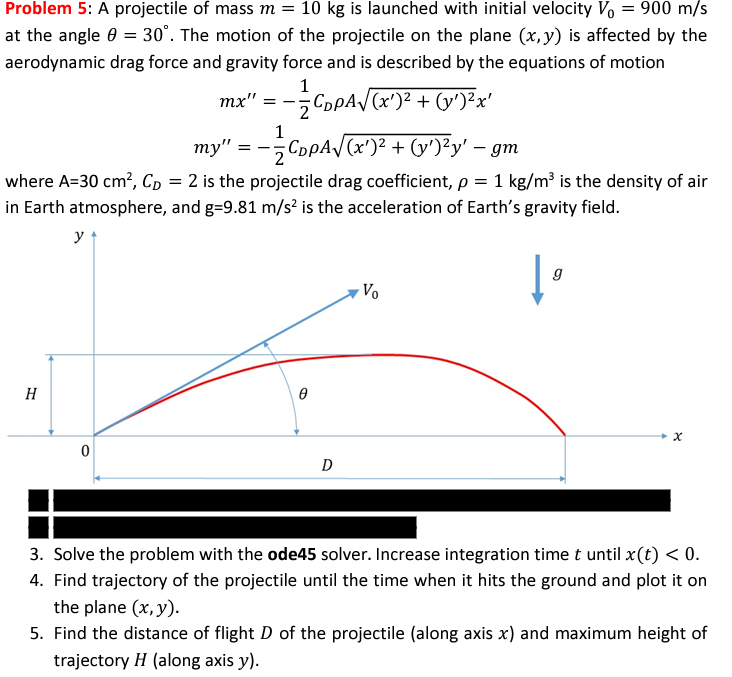 Solved Problem 5: A projectile of mass m=10 kg is launched | Chegg.com