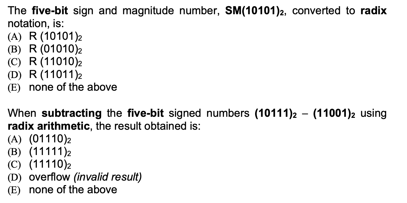 Solved The five-bit sign and magnitude number, SM(10101)2, | Chegg.com