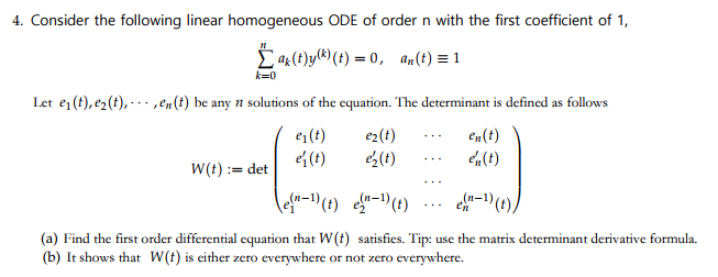 Solved 4. Consider the following linear homogeneous ODE of | Chegg.com