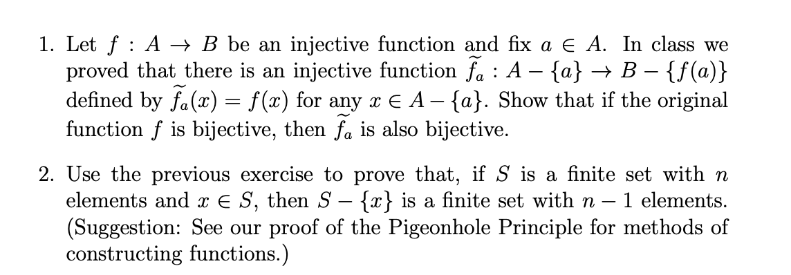 Solved 1. Let f : A + B be an injective function and fix a E | Chegg.com