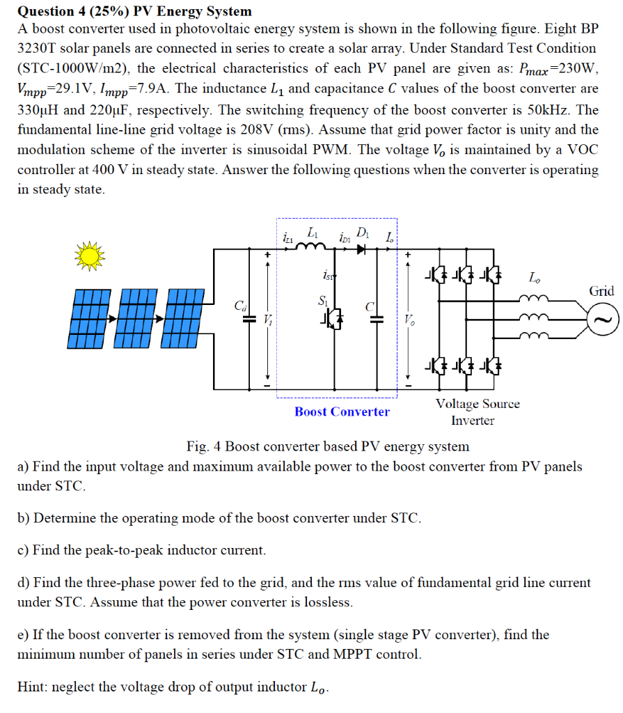 Solved Vmpp Question 4 (25%) PV Energy System A boost | Chegg.com