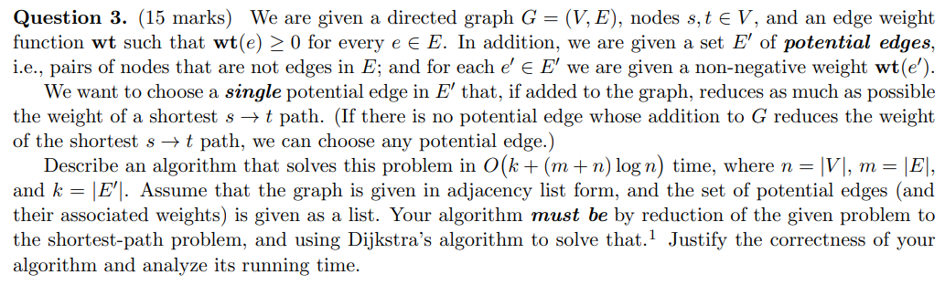 Solved Question 3. (15 ﻿marks) ﻿We are given a directed | Chegg.com