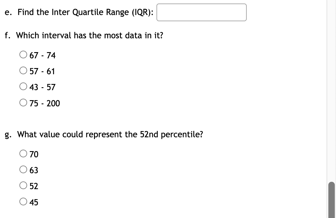 Solved g. What value could represent the 52 nd percentile? | Chegg.com