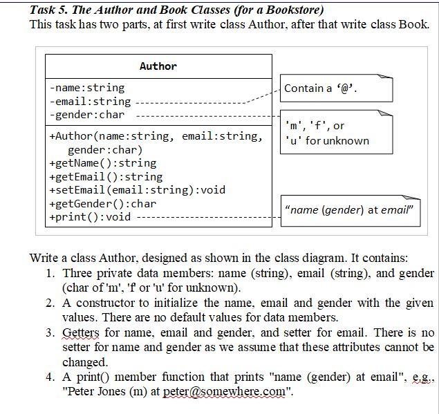Solved Task 5. The Author and Book Classes (for a Bookstore) | Chegg.com