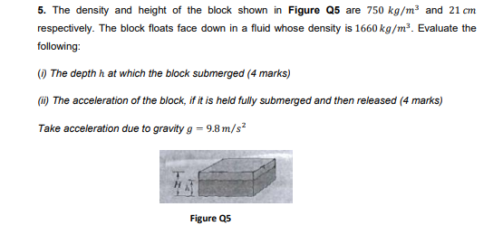Solved 5. The density and height of the block shown in | Chegg.com