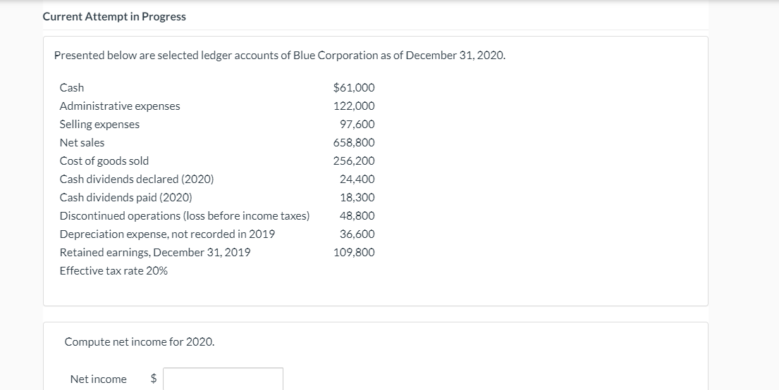Solved Current Attempt in Progress Presented below are | Chegg.com