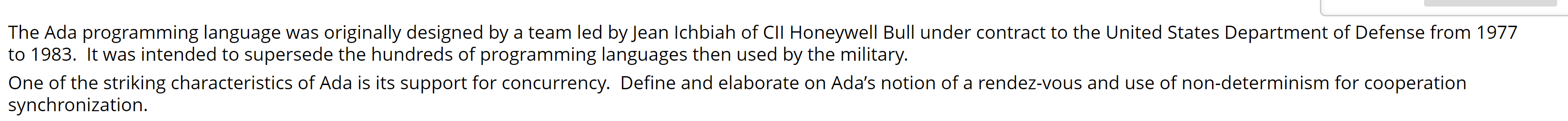 Solved The Ada programming language was originally designed | Chegg.com