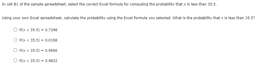 Solved 5. Using Excel - normal probabilities Consider the | Chegg.com