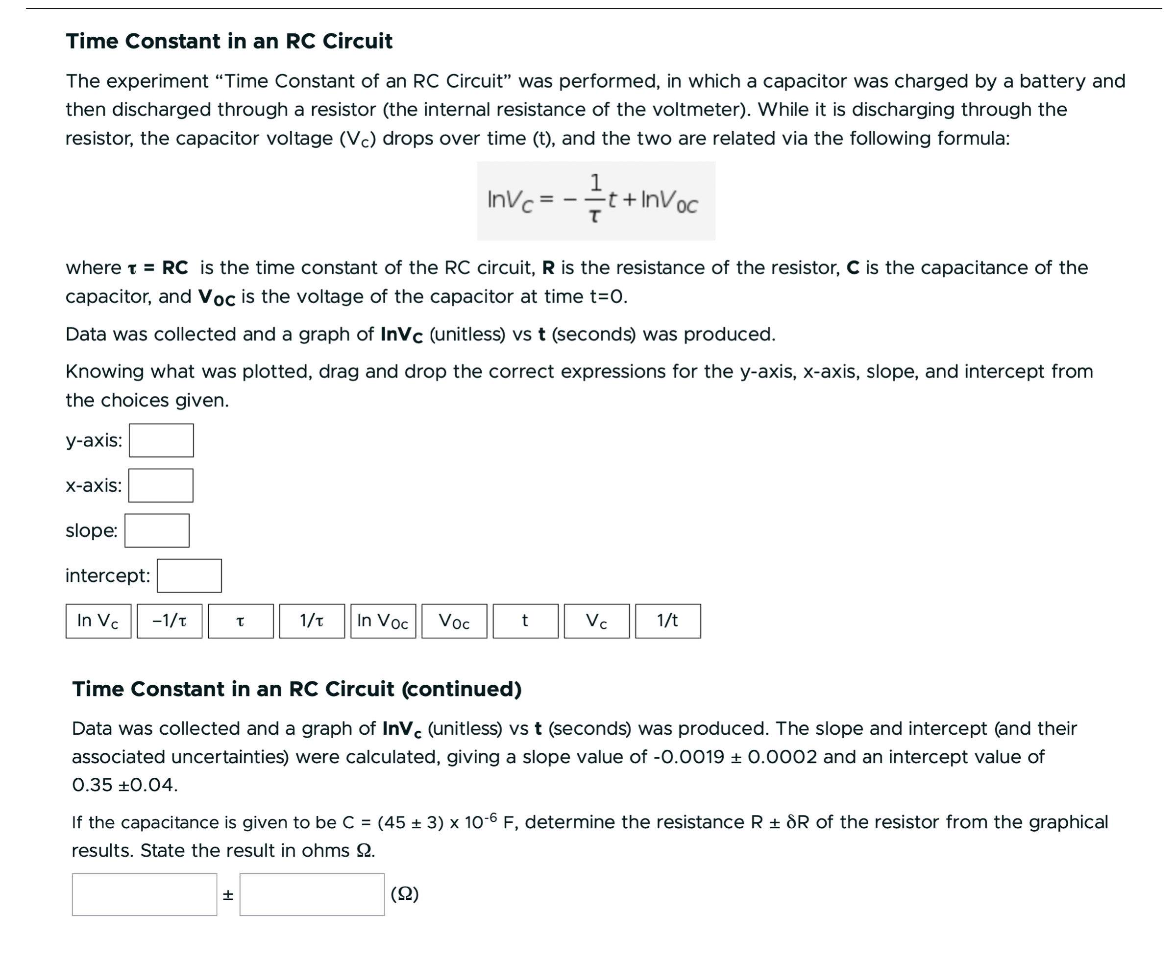Solved Time Constant in an RC Circuit The experiment "Time | Chegg.com