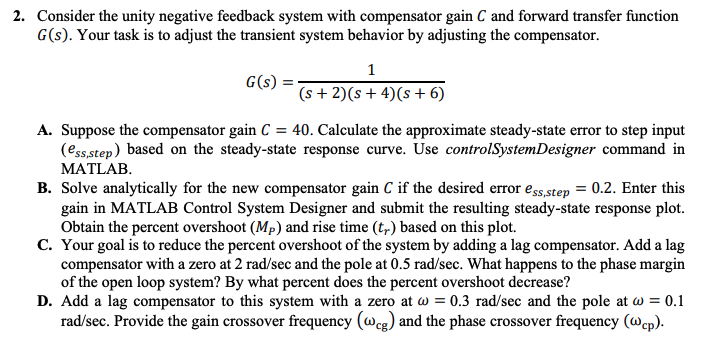 Solved Consider the unity negative feedback system with | Chegg.com