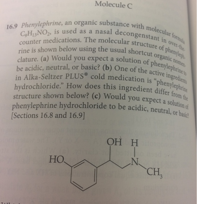 Solved Molecule C Phenylephrine, an organic substance CeHi | Chegg.com
