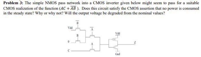 Solved Problem 3: The simple NMOS pass network into a CMOS | Chegg.com