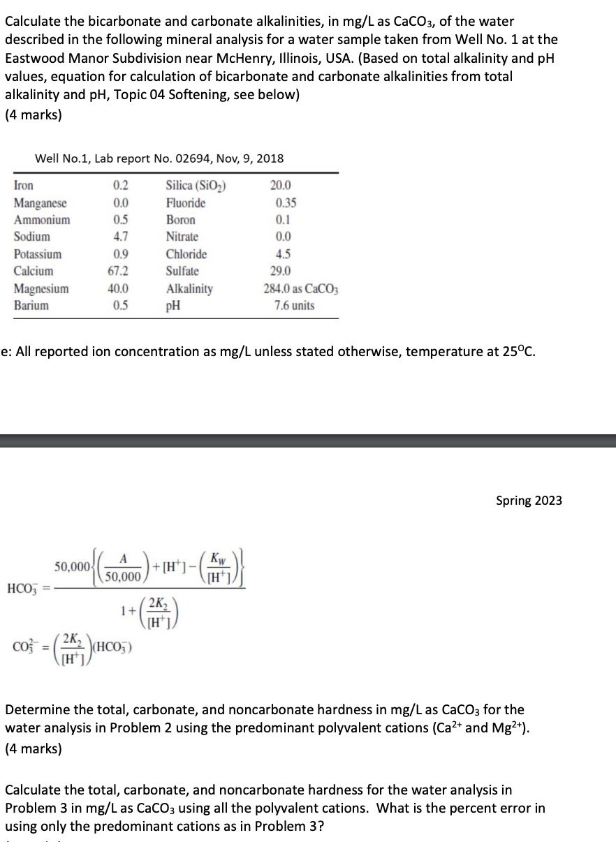 Solved Calculate the bicarbonate and carbonate alkalinities, | Chegg.com