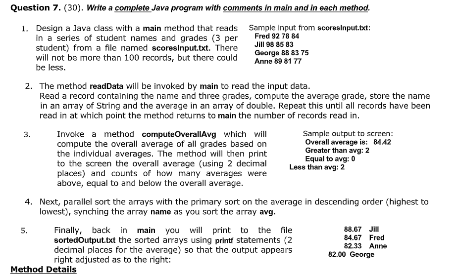 Solved Question 7. (30). Write a complete Java program with | Chegg.com
