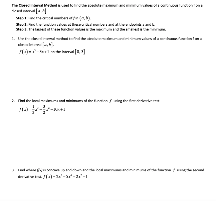 Solved The Closed Interval Method is used to find the | Chegg.com
