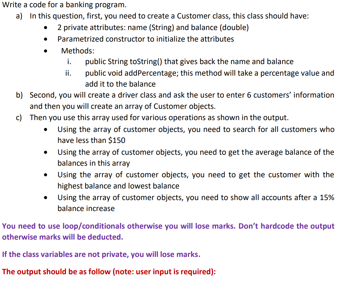 Solved Write A Code For A Banking Program A In This Chegg