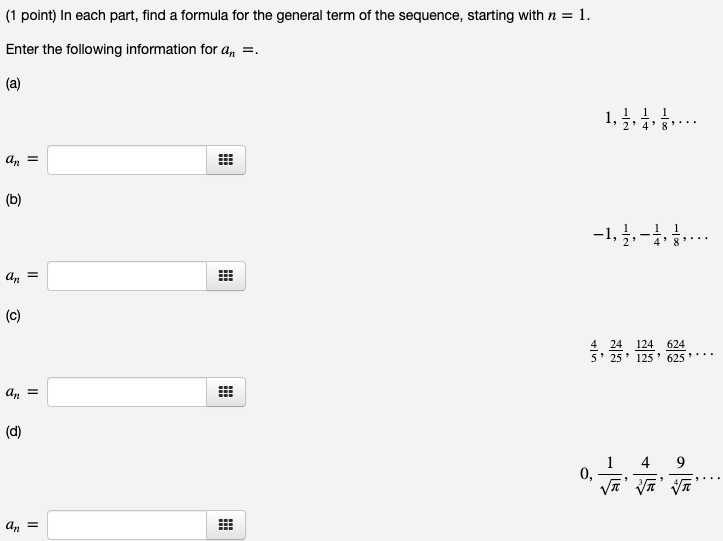 Solved (1 point) In each part, find a formula for the | Chegg.com