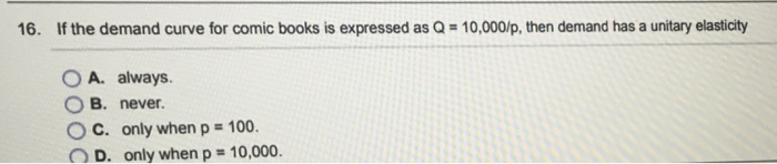 Solved 16. If the demand curve for comic books is expressed | Chegg.com