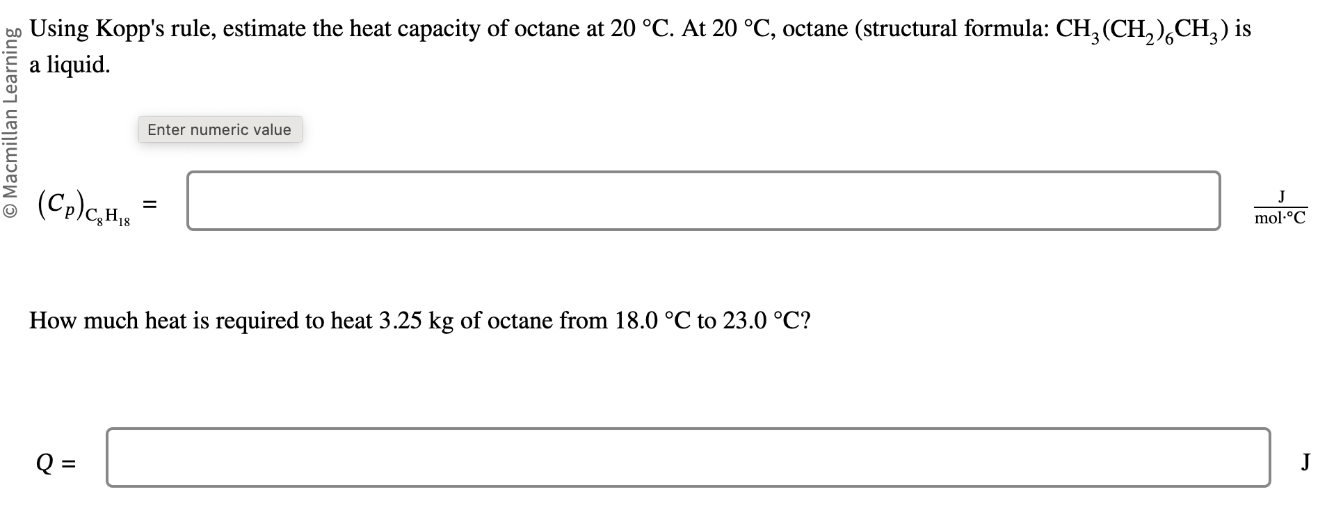 Solved Using Kopp's rule, estimate the heat capacity of | Chegg.com