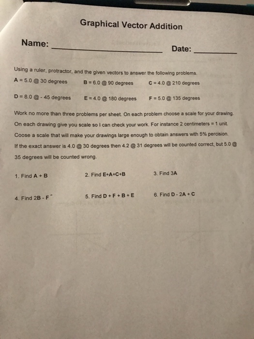 Solved Graphical Vector Addition Name: Date: Using a ruler, | Chegg.com