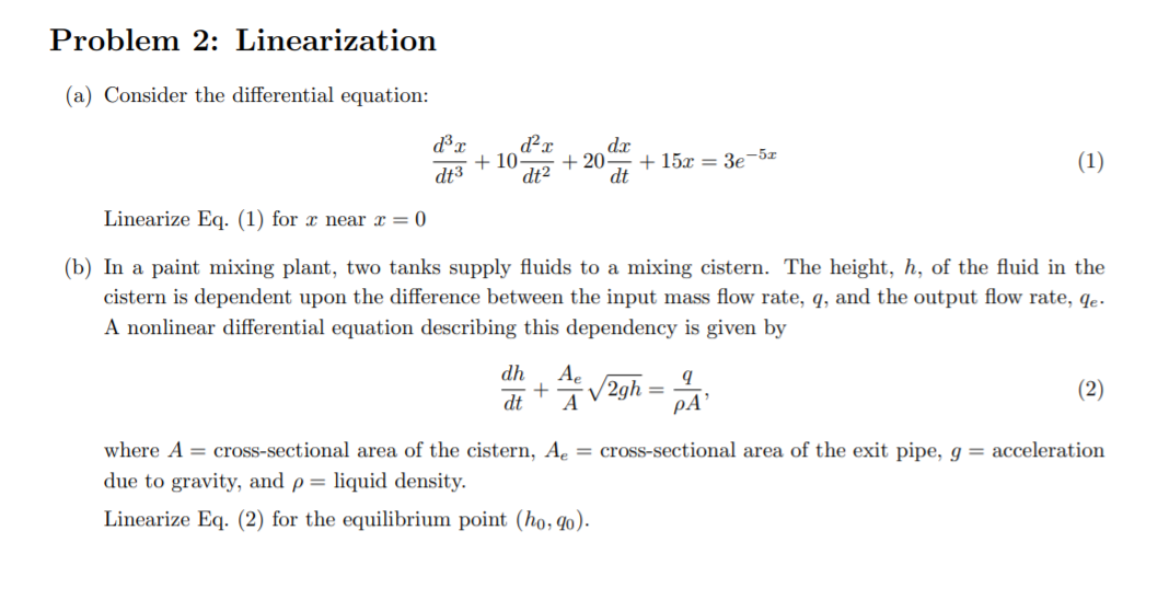 Problem 2: Linearization (a) Consider the | Chegg.com