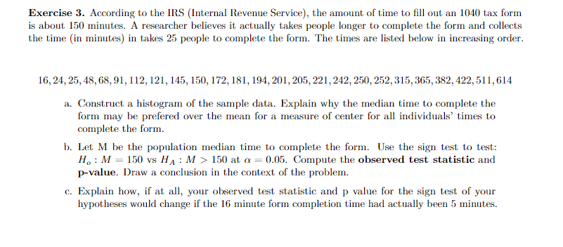 Exercise 3. According to the IRS (Internal Revenue | Chegg.com