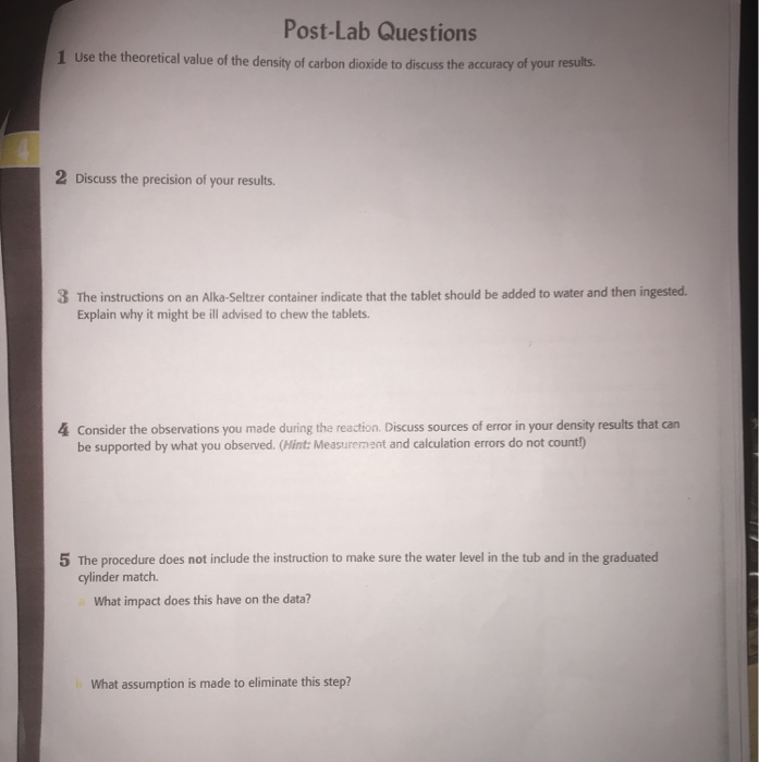 Post-Lab Questions 1 Use the theoretical value of the | Chegg.com