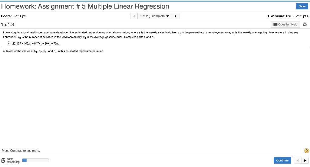 Solved Homework Assignment 5 Multiple Linear Regression