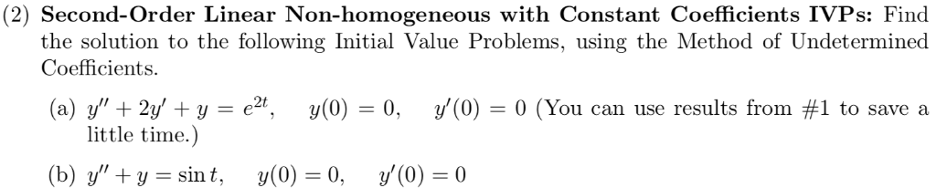 Solved (2) Second-Order Linear Non-homogeneous with Constant | Chegg.com