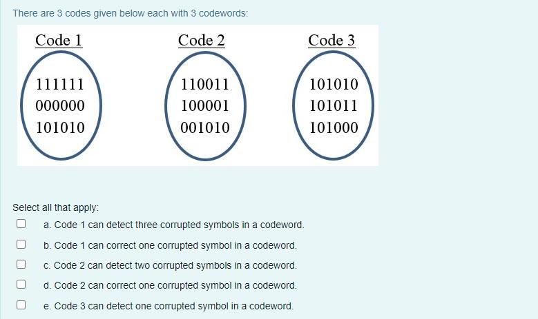 Solved There are 3 codes given below each with 3 codewords: | Chegg.com