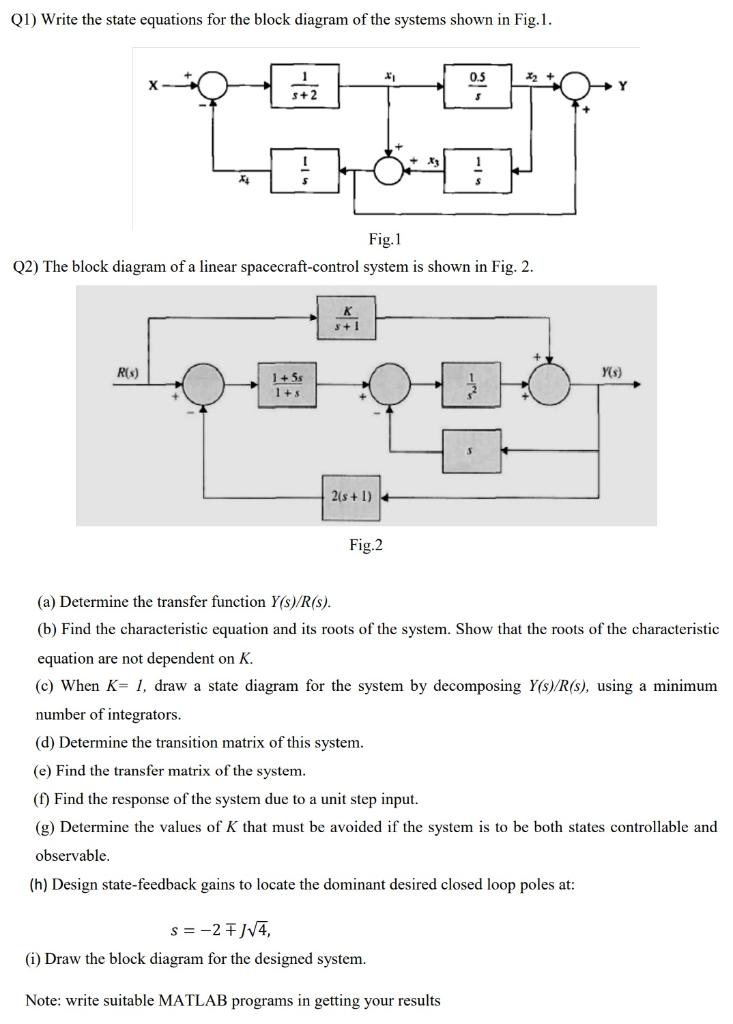 Solved Q1) Write the state equations for the block diagram | Chegg.com