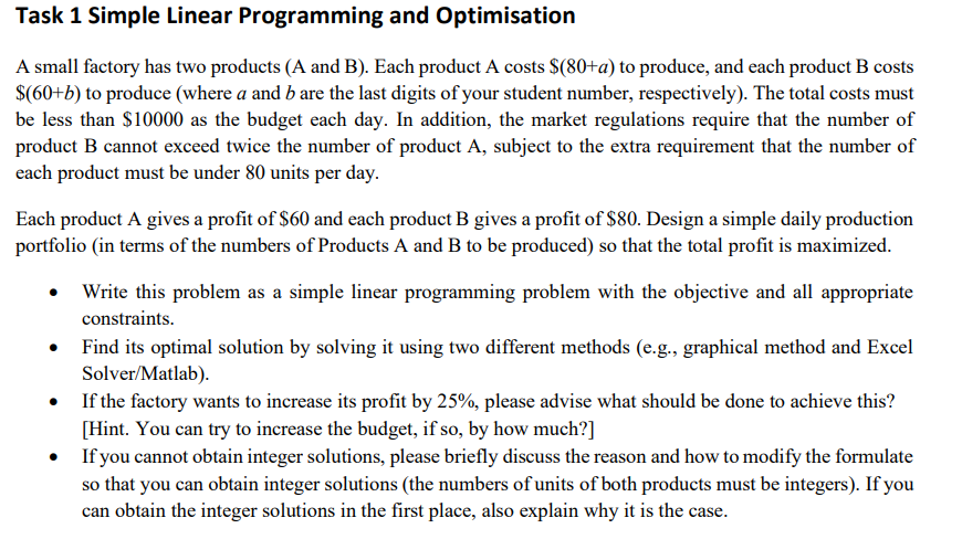 Solved Task 1 ﻿simple Linear Programming And Optimisationa 