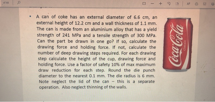 Solved A can of coke has an external diameter of 6.6 cm, an | Chegg.com