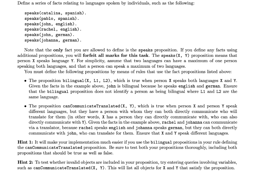 Define a series of facts relating to languages spoken | Chegg.com