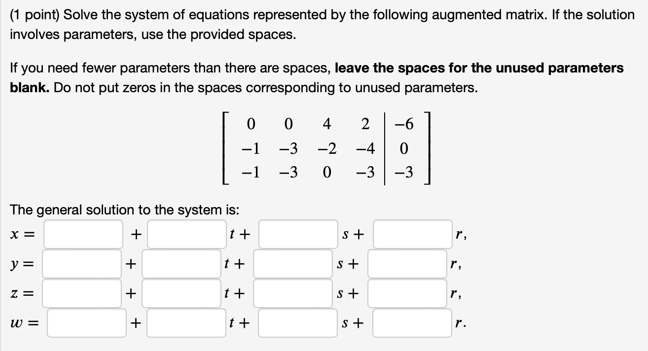 Solved (1 ﻿point) ﻿Solve the system of equations represented | Chegg.com