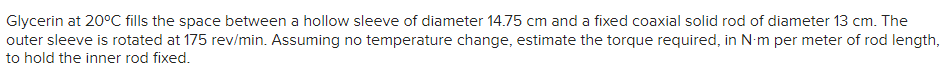 Solved Glycerin at 20°C ﻿fills the space between a hollow | Chegg.com