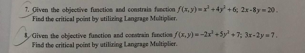 Solved 7. Given the objective function and constrain | Chegg.com