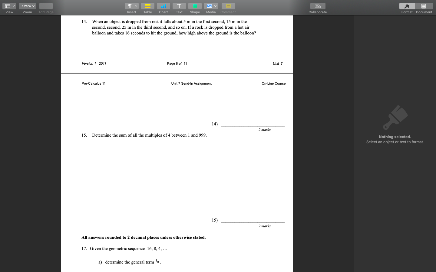 Solved T 125% Zoom + Collaborate View Add Page Insert Table | Chegg.com