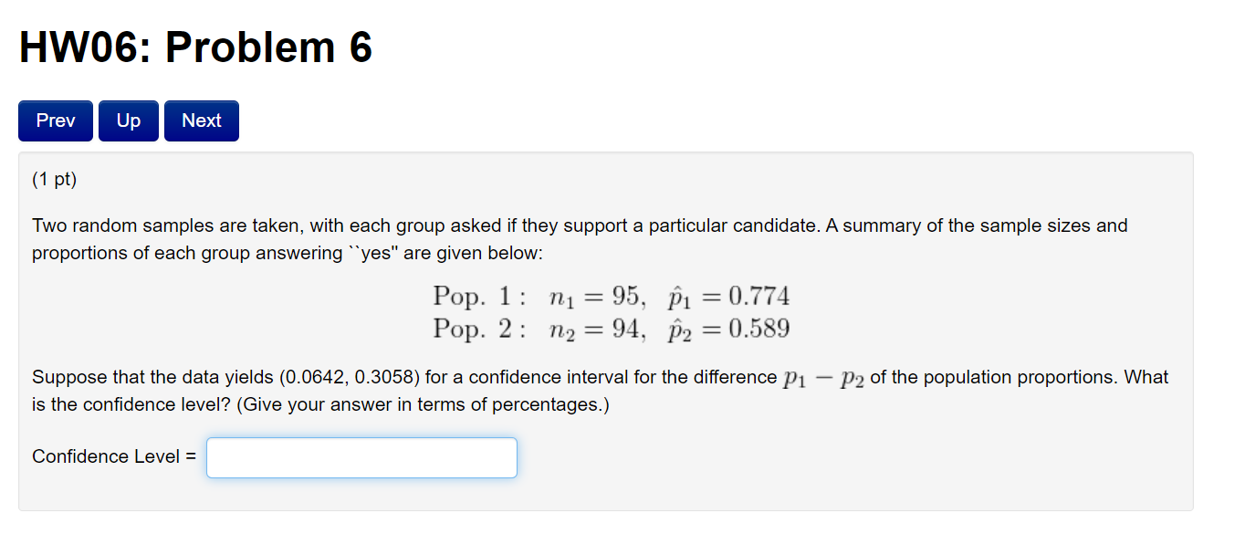 Solved HW06: Problem 6 Prev Up Next (1 pt) Two random | Chegg.com