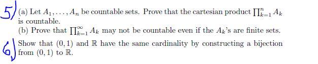 Solved 5)a) Let A, ...,Ay be countable sets. Prove that the | Chegg.com