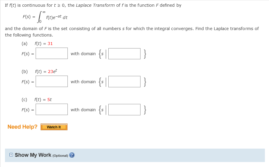 Solved If f(t) is continuous for t≥0, the Laplace Transform | Chegg.com