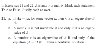 Solved In Exercises 21 and 22,A is an n×n matrix. Mark each | Chegg.com