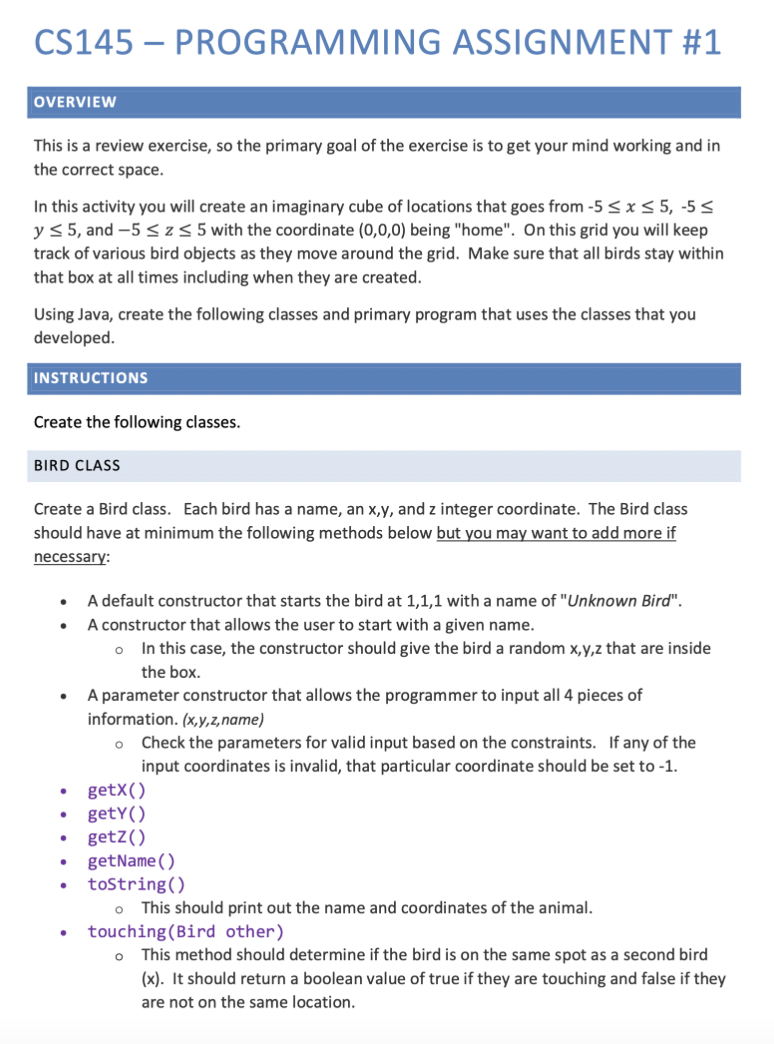 Solved CS145 – PROGRAMMING ASSIGNMENT #1 - OVERVIEW This is | Chegg.com