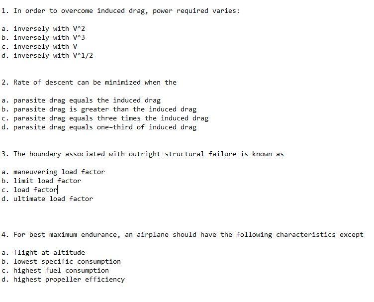 Solved 1. In order to overcome induced drag, power required | Chegg.com