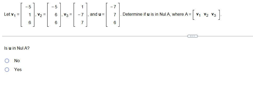 Solved Let v1=[-516],v2=[-566],v3=[1-77], ﻿and u=[-776]. | Chegg.com