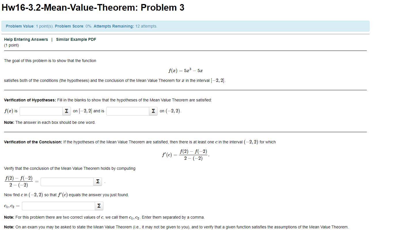 Solved Hw16-3.2-Mean-Value-Theorem: Problem 3 Problem Value: | Chegg.com