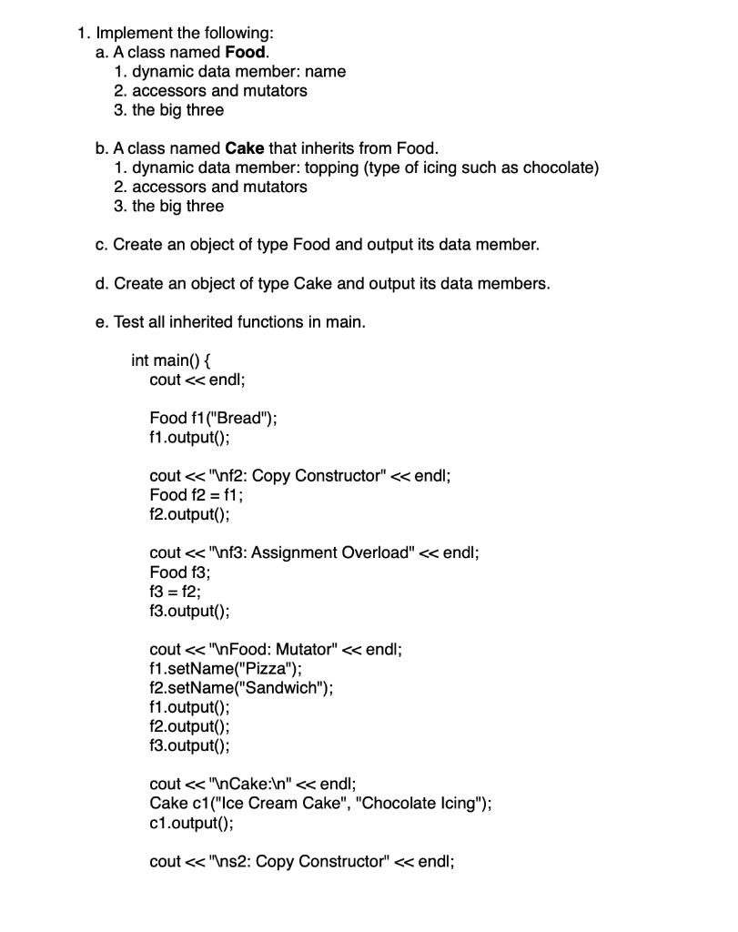 Solved 1 Implement The Following A A Class Named Food 1