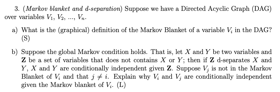 3. (Markov blanket and d-separation) Suppose we have | Chegg.com