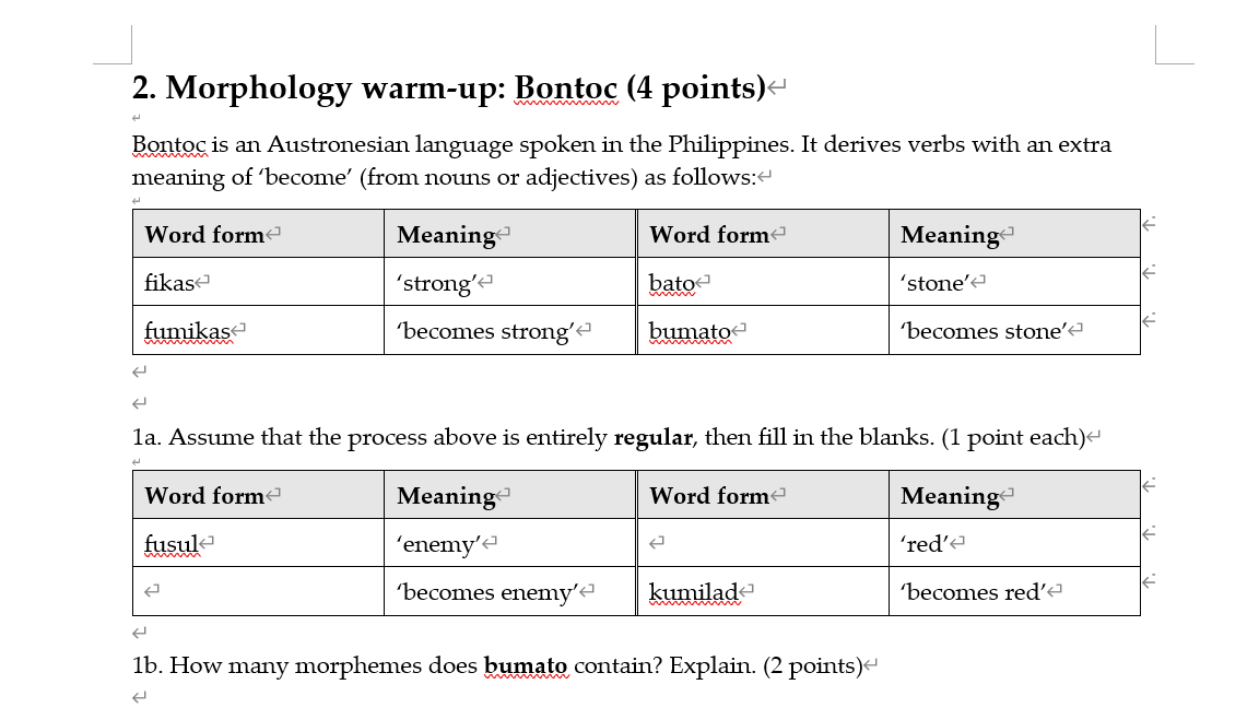 2. Morphology warm-up: Bontoc (4 points) Bontoc is an | Chegg.com